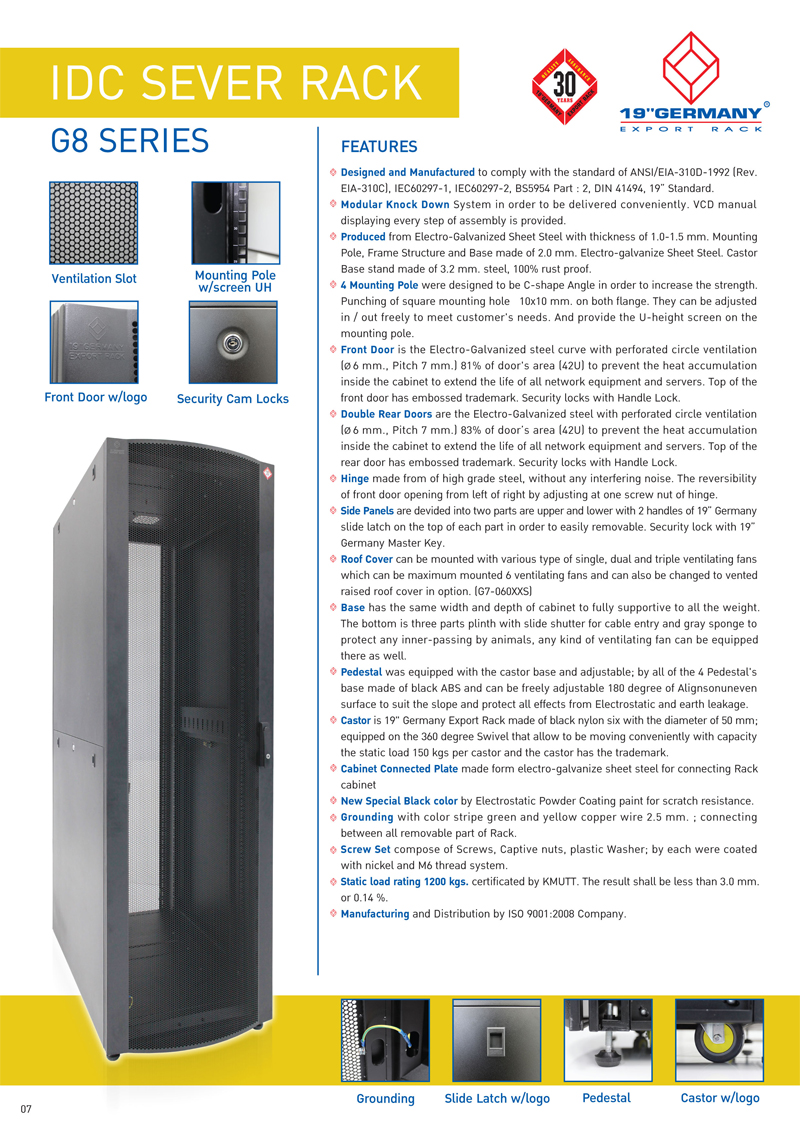 G8-81142B 19” GERMAN IDC SERVER RACK 42U, ประตูหลัง เปิด 2 บาน - SS-Cable